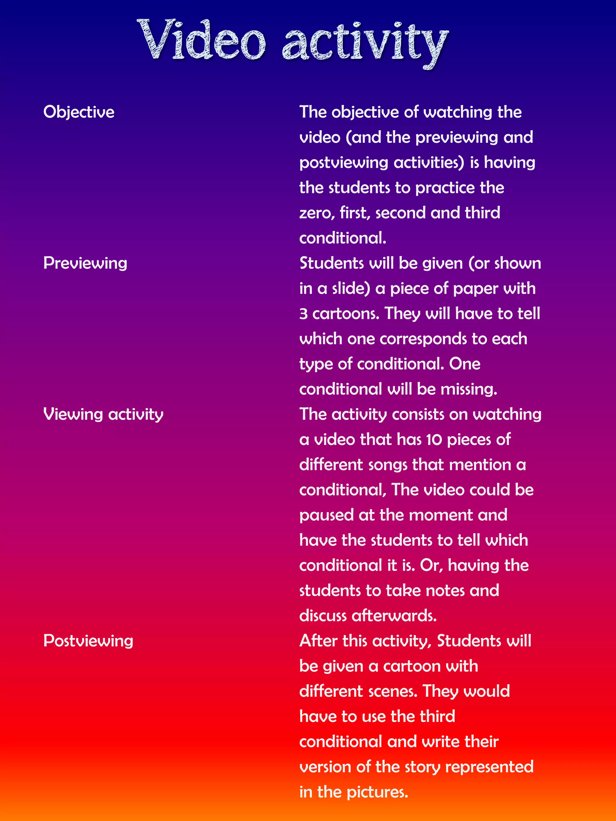 Video actiVities conditionals | PDF Video actiVities conditionals | PDF