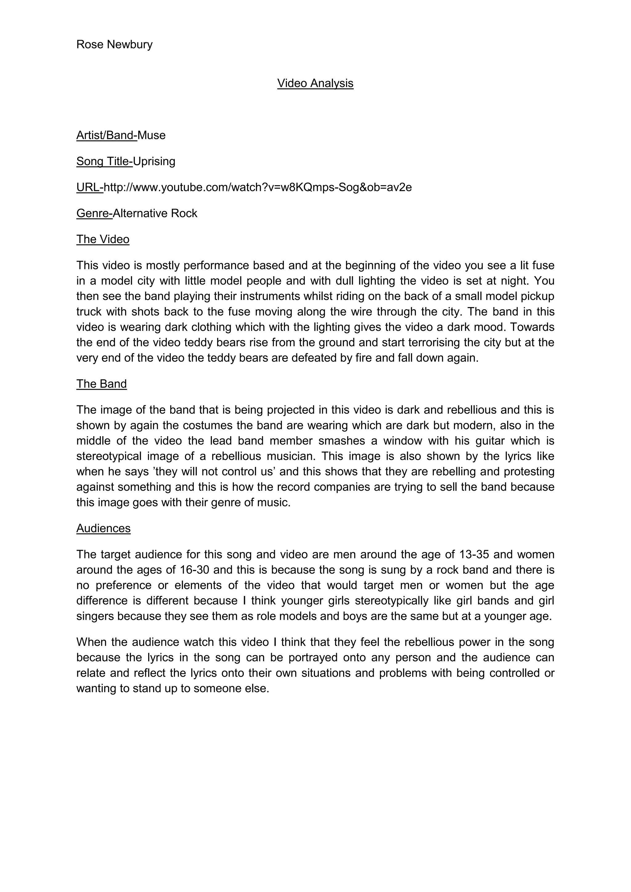 Video analysis muse uprising | PDF