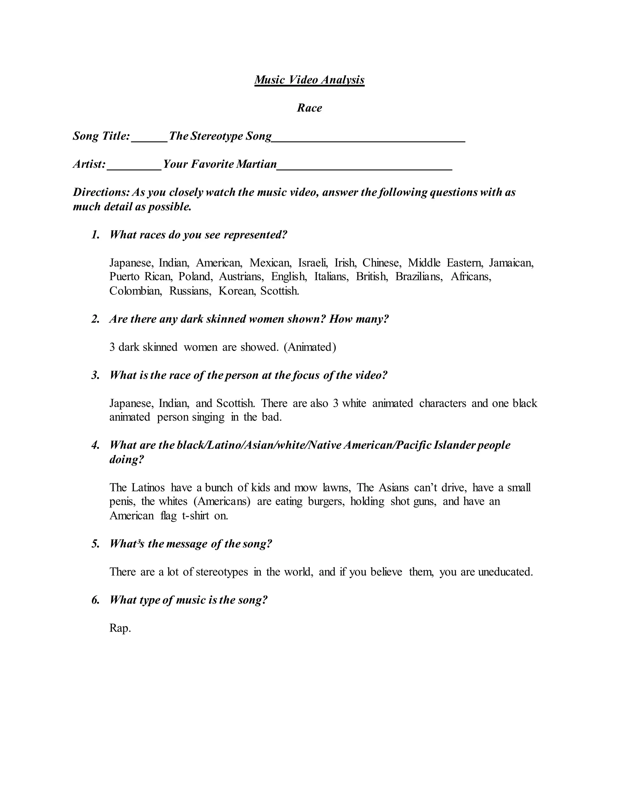 Video analysis worksheet | DOCX