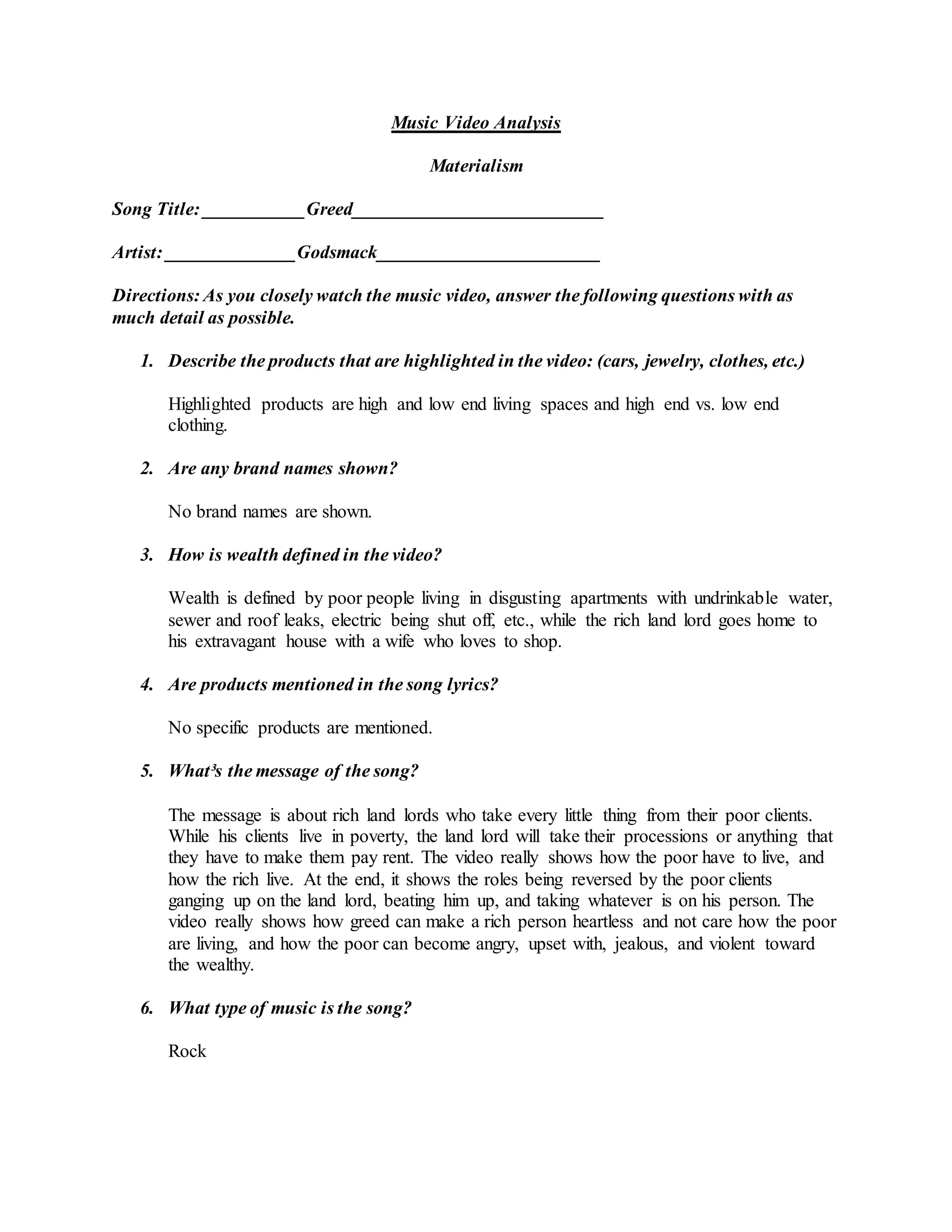 Video analysis worksheet | DOCX