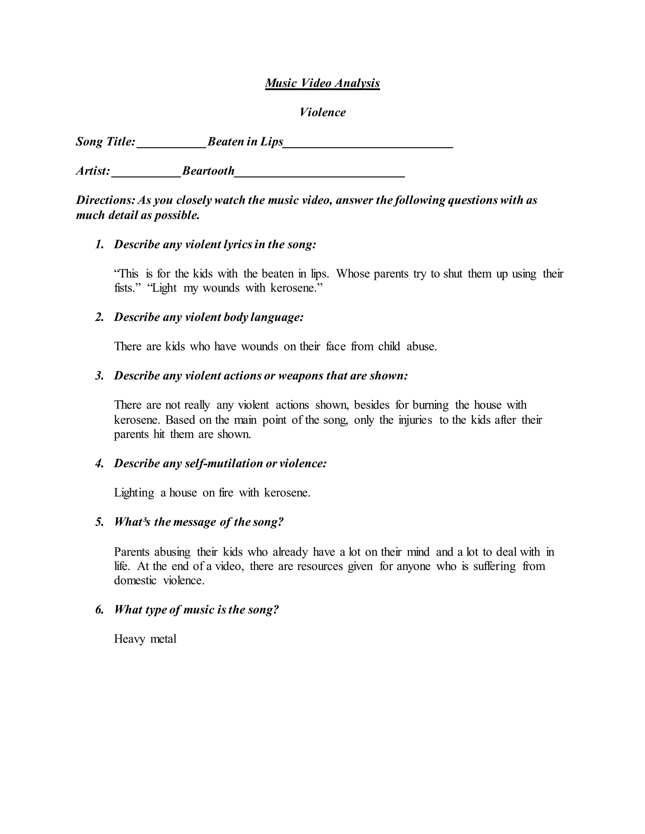 Video analysis worksheet | DOCX