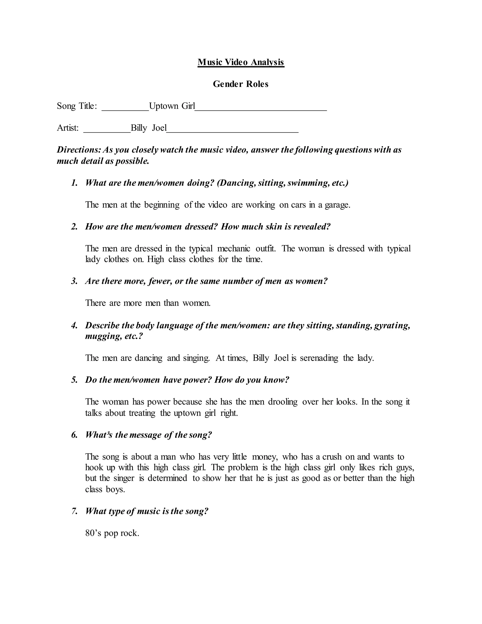 Video analysis worksheet | DOCX