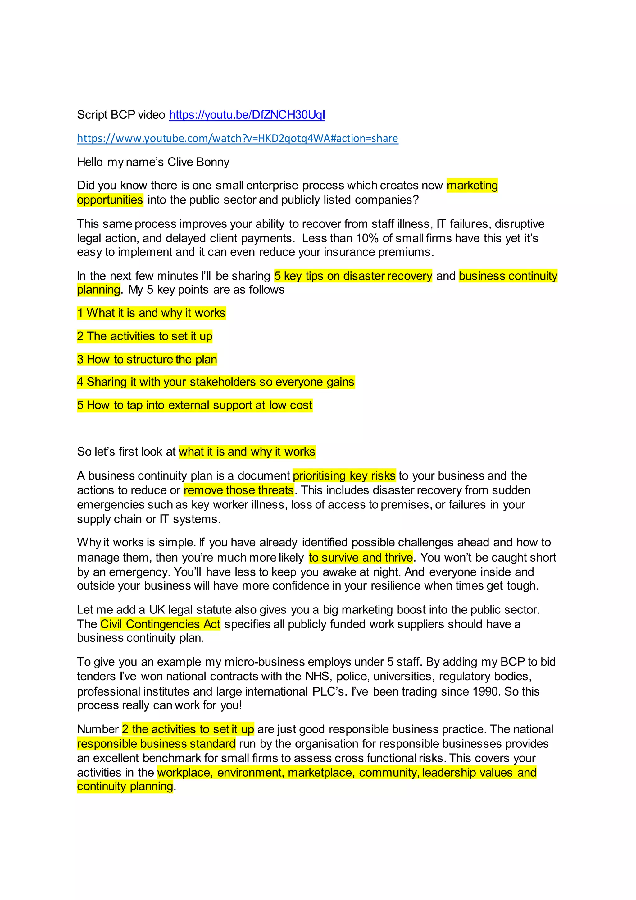 Video business continuity planning and disaster recovery | DOCX