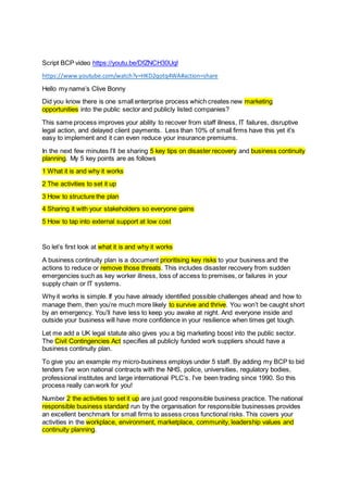 Video business continuity planning and disaster recovery | DOCX
