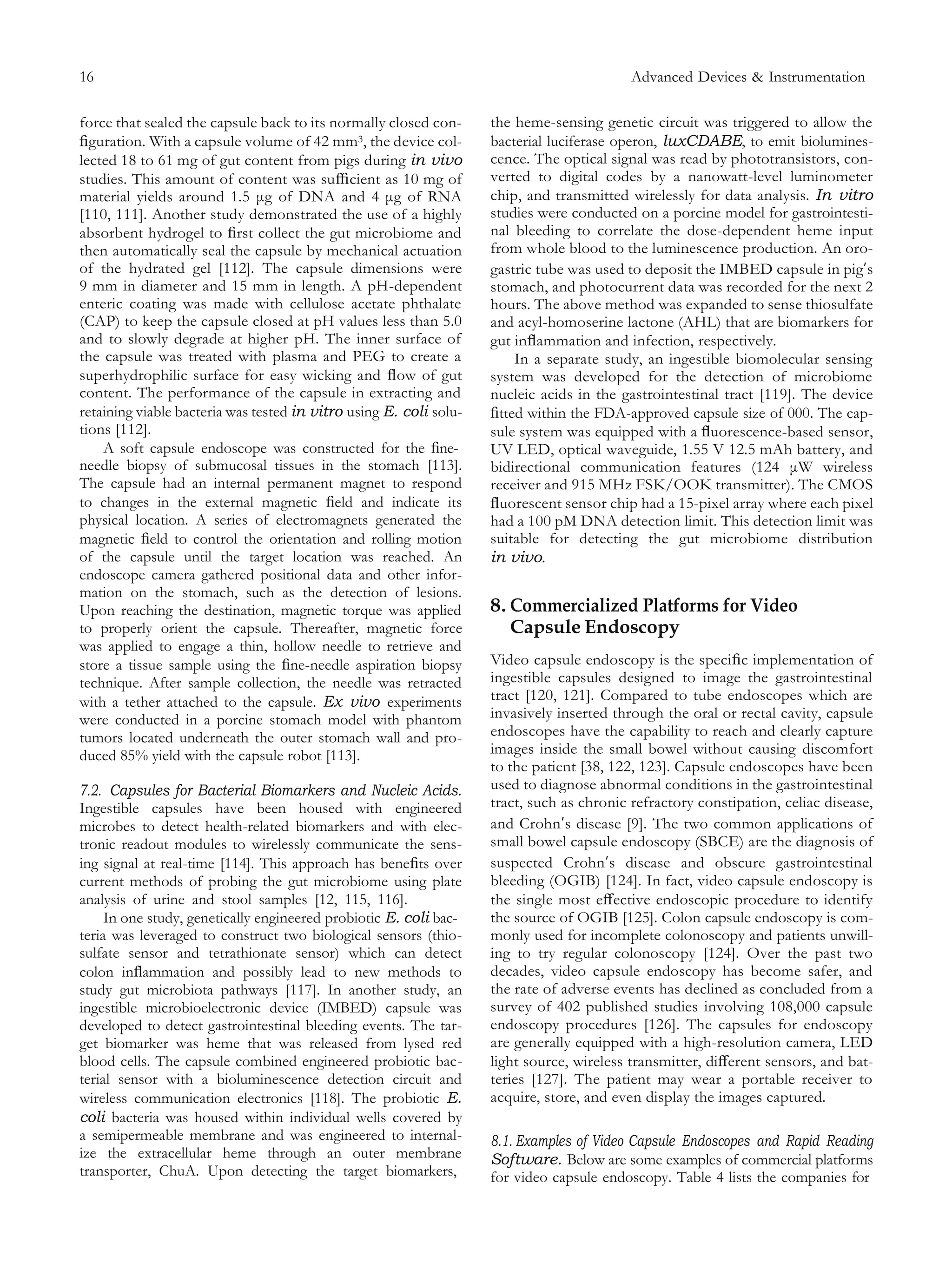 Wireless Capsule Endoscopy Review of Commercial Capsules | DOCX