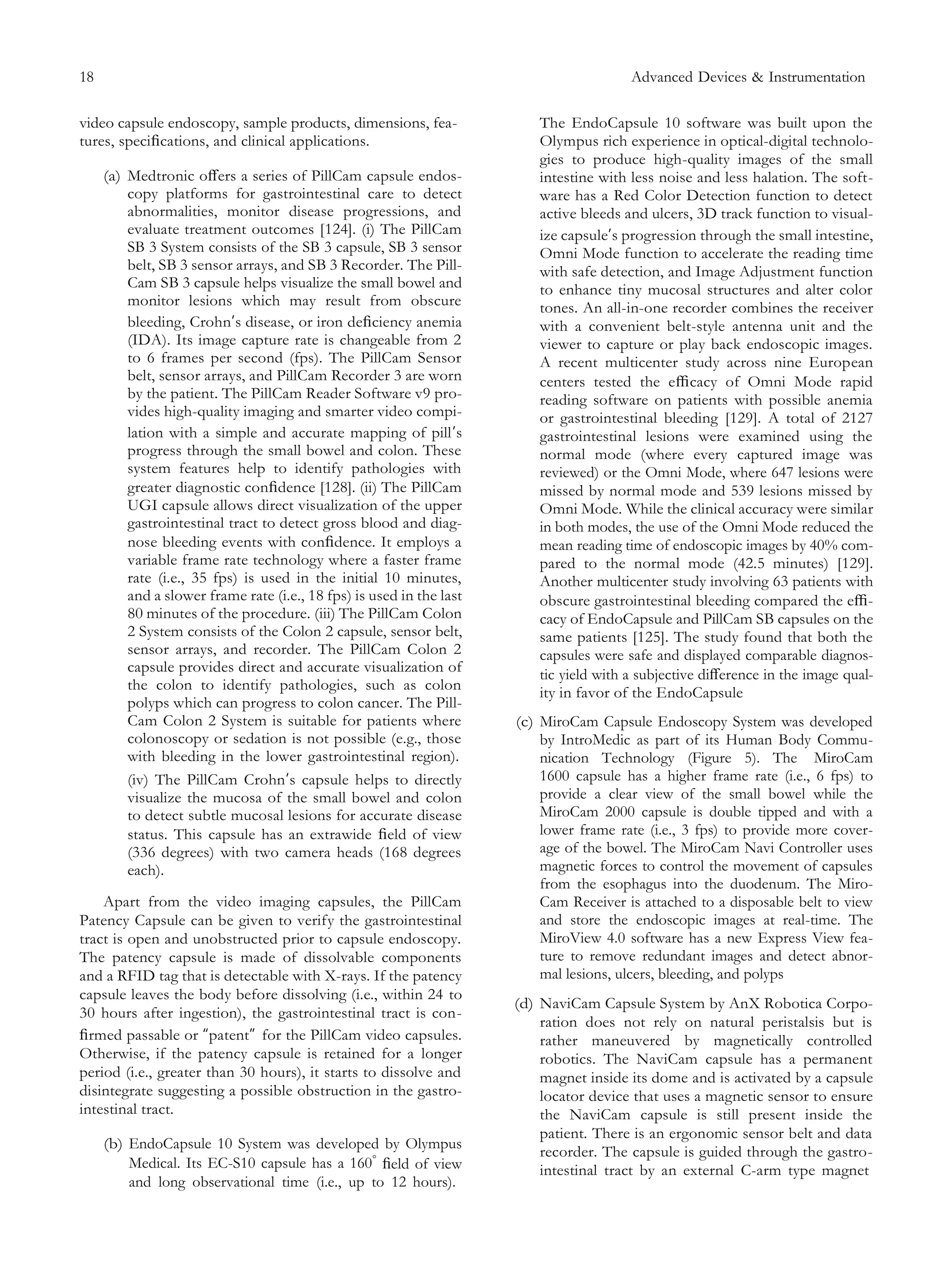 Wireless Capsule Endoscopy Review of Commercial Capsules | DOCX