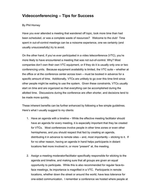 Videoconferencing – Tips for Success | PDF | Web Conferencing | Computer Software and Applications
