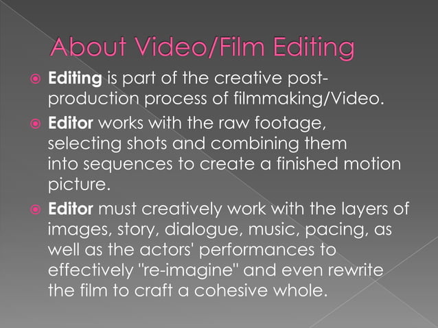 Video editing - Introduction | PPTX | Digital Audio | Computer Software ...