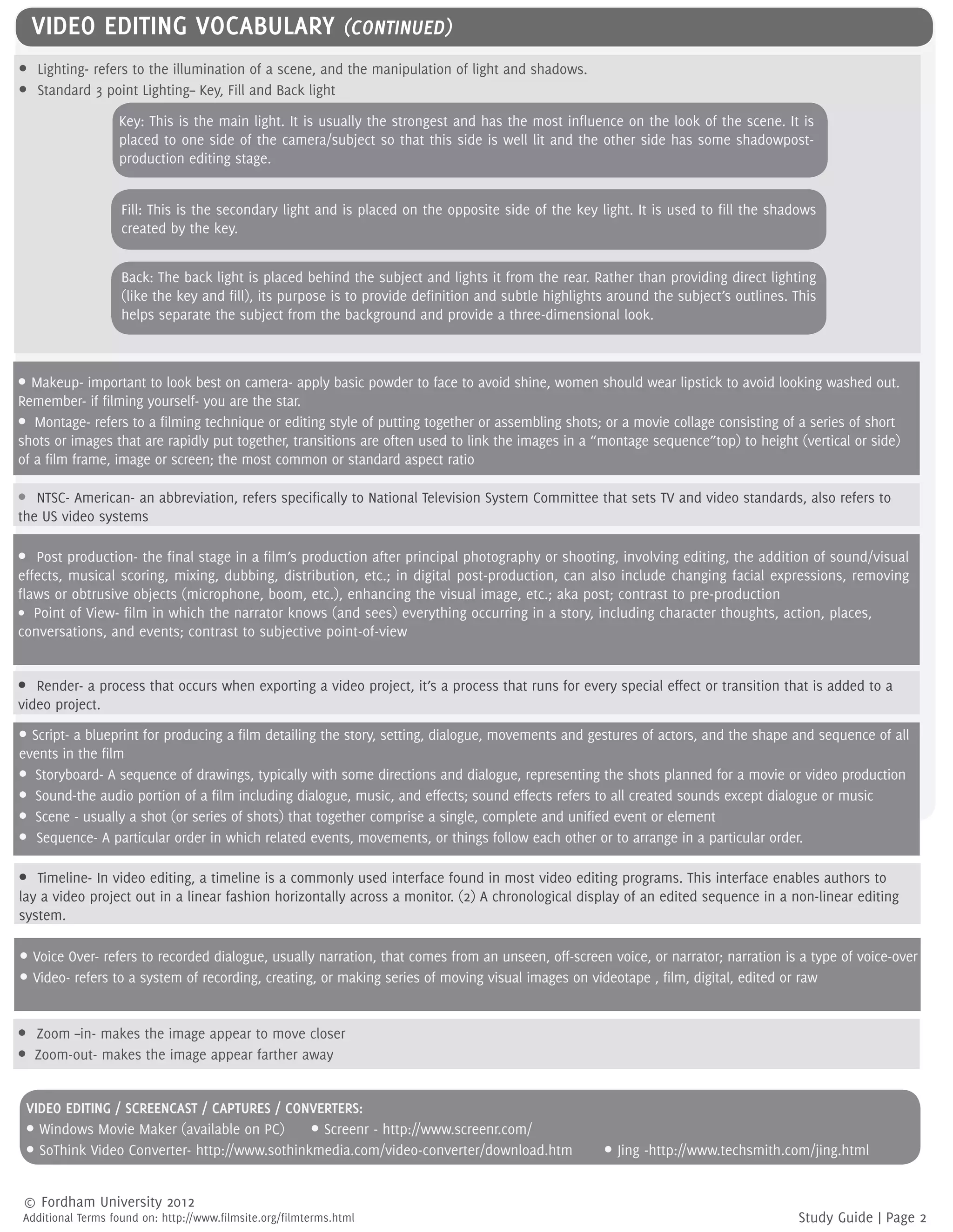 Video Editing Vocabulary | PDF