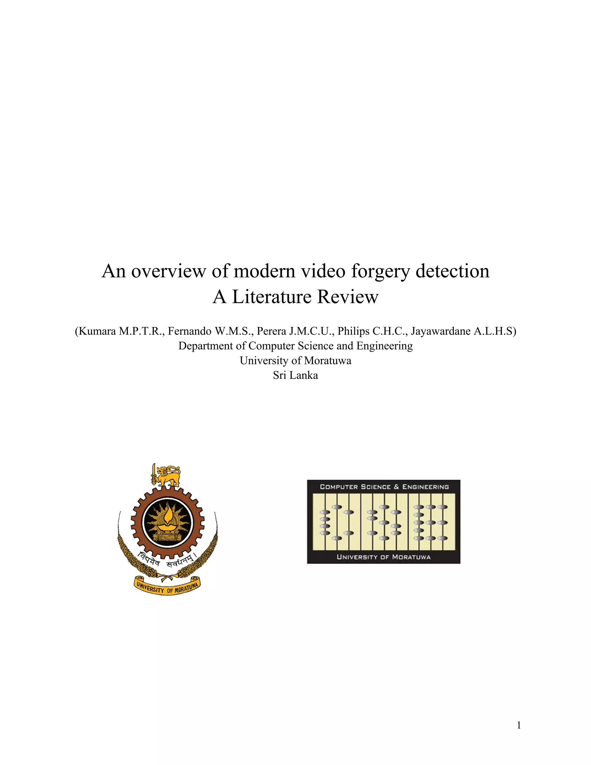 Video Forgery Detection: Literature review | PDF