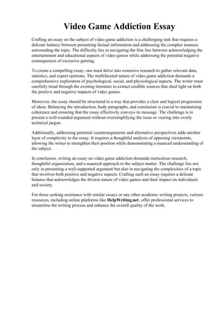 Video Game Addiction Essay | PDF