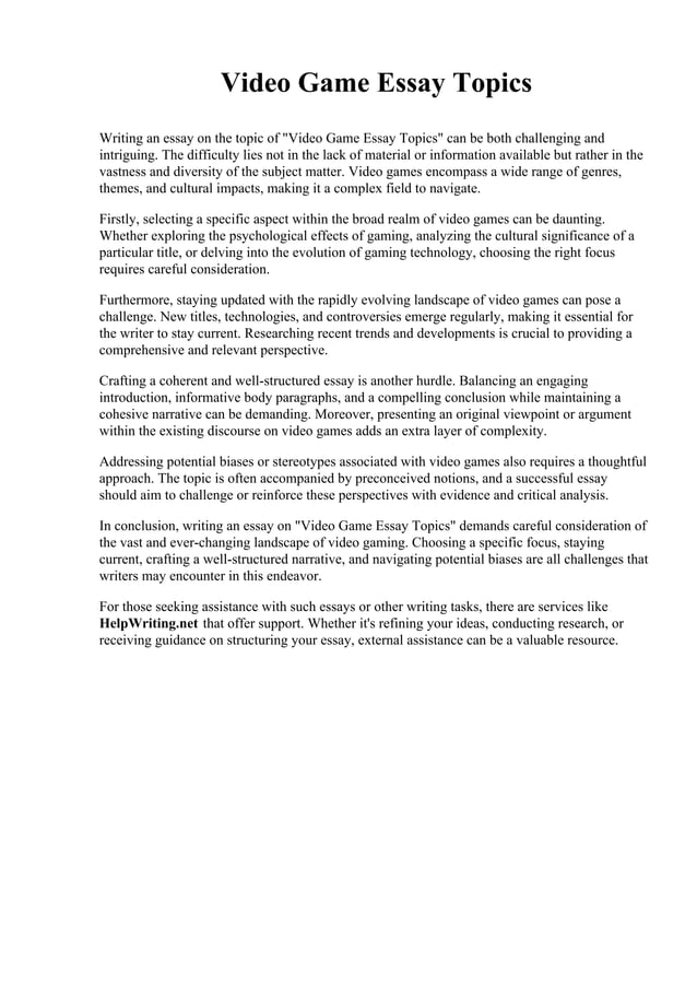 Video Game Essay Topics.pdf