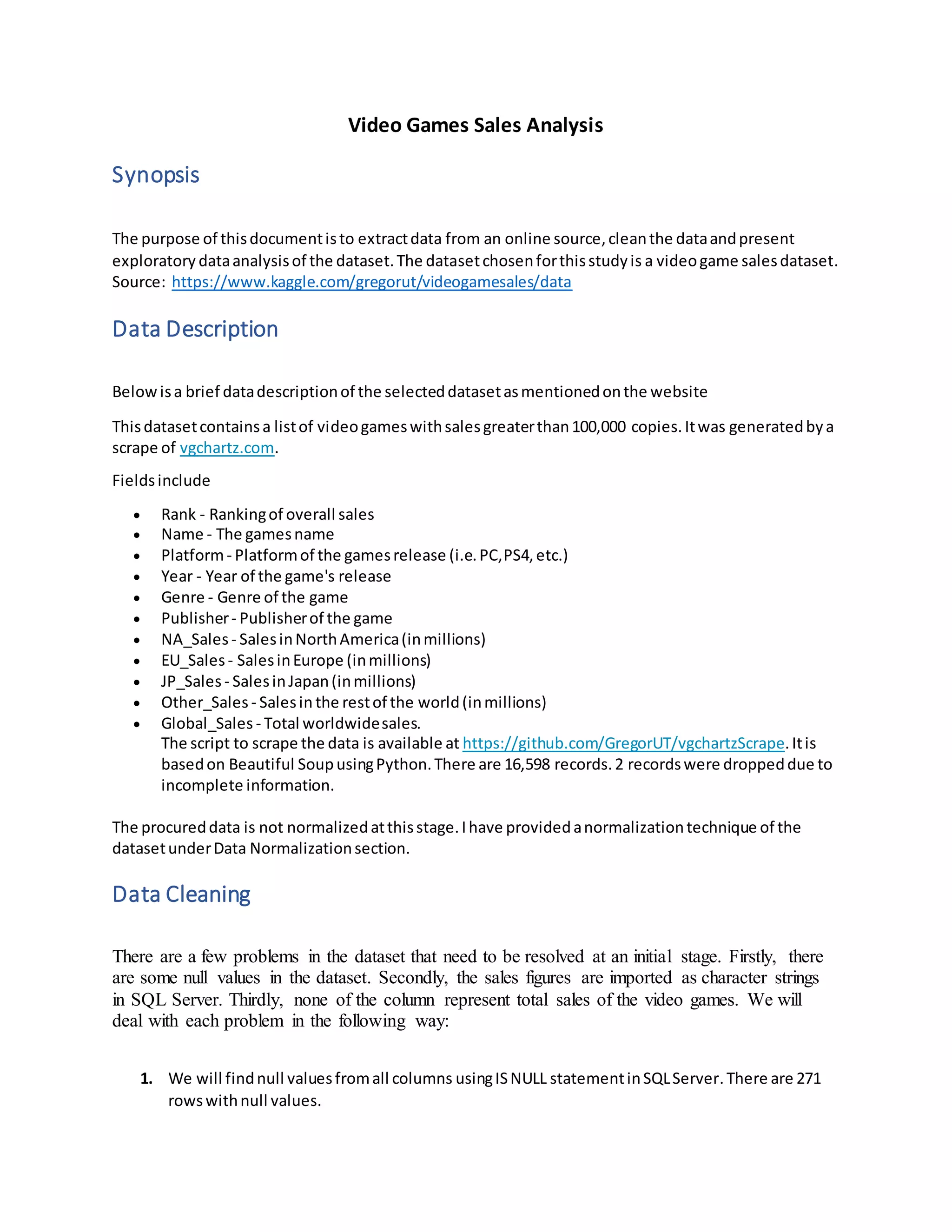 Video game sales analysis | DOCX