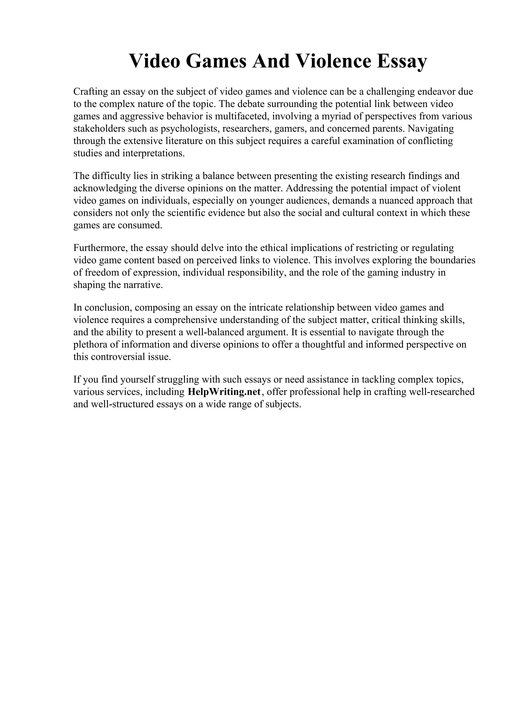 Video Games And Violence Essay | PDF