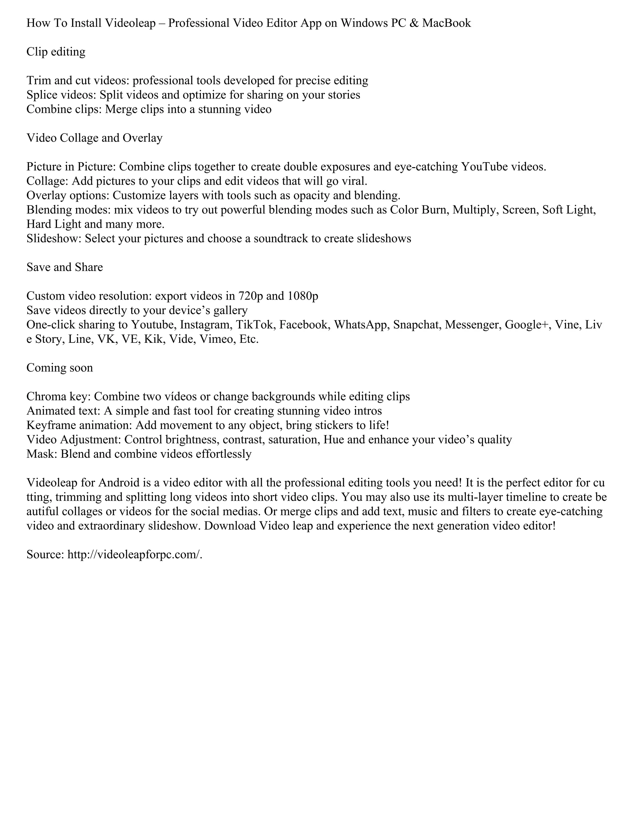 Videoleap app for PC | PDF