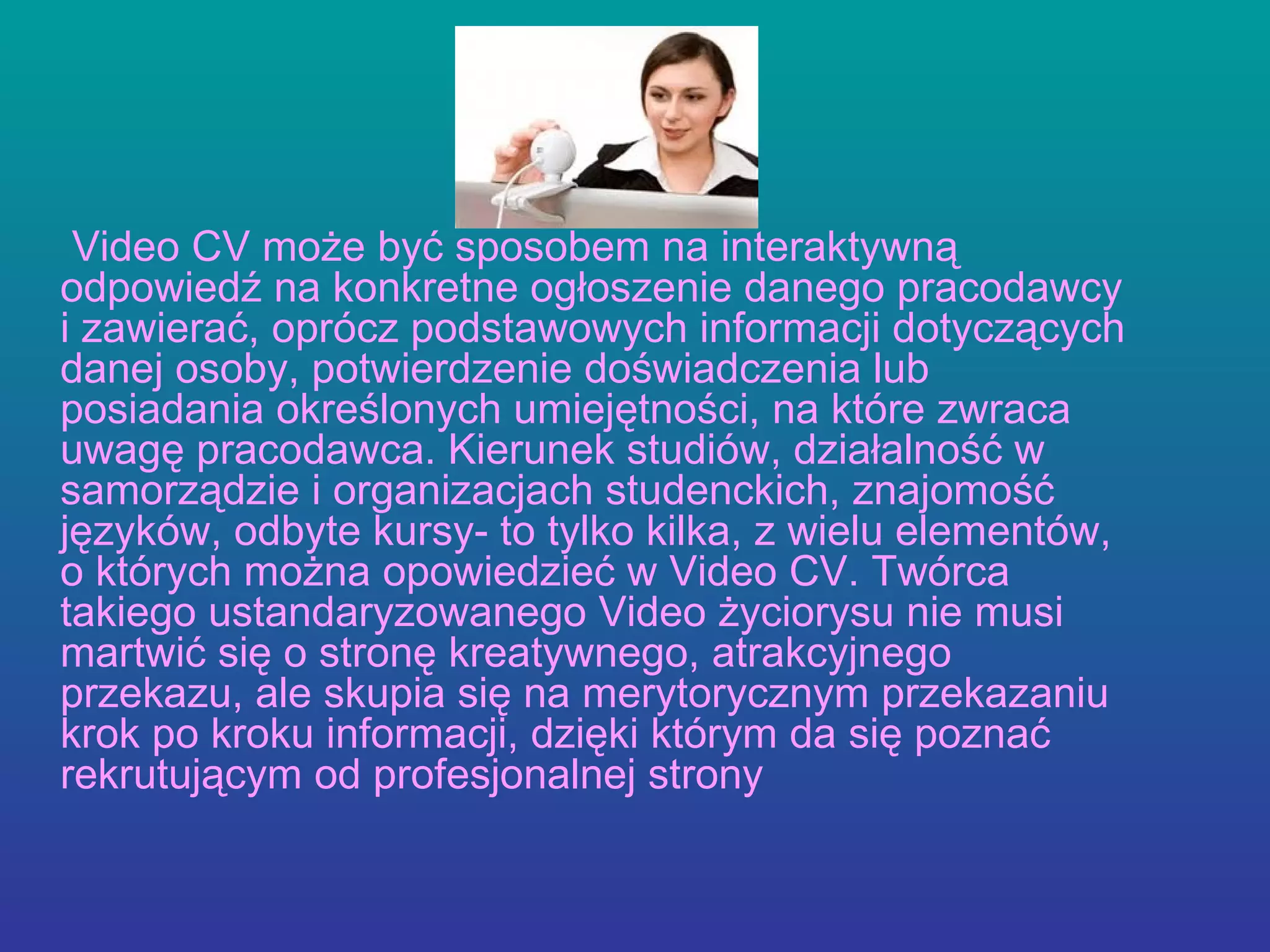 Videoprezentacja (cv video) mooonia | PPT