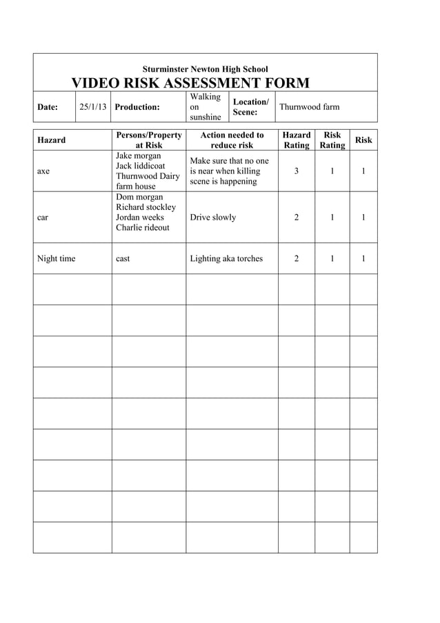 Risk assessment form | PDF