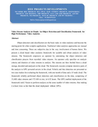 Video stream analysis in clouds an object detection and classification ...