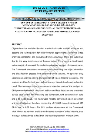 VIDEO STREAM ANALYSIS IN CLOUDS: AN OBJECT DETECTION AND CLASSIFICATION ...