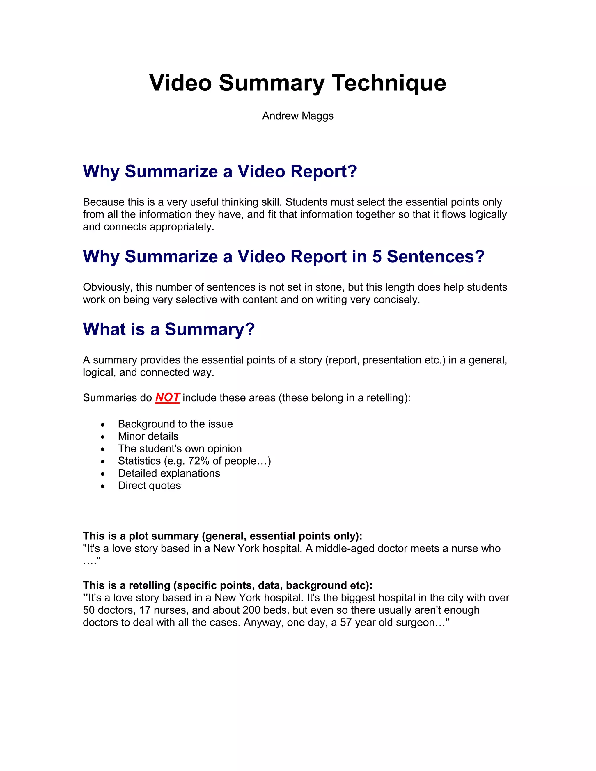 Video summary and rubric | DOCX