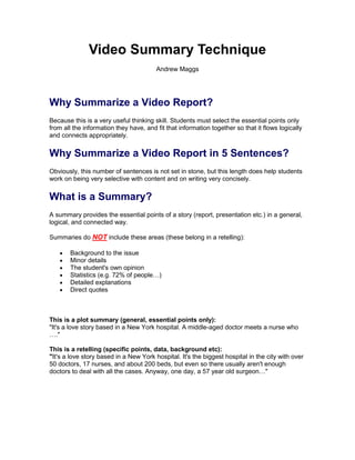 Video summary and rubric | DOCX