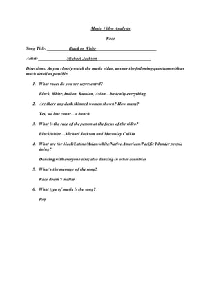 Video Analysis Worksheet | DOCX | Hip Hop Music | Music