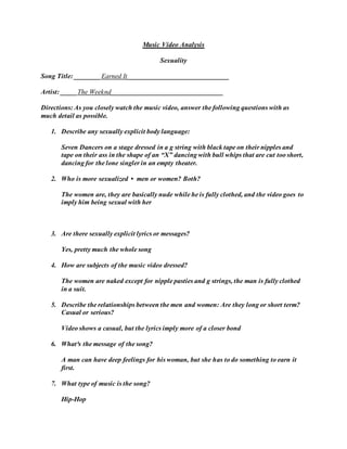 Video Analysis Worksheet | DOCX | Hip Hop Music | Music