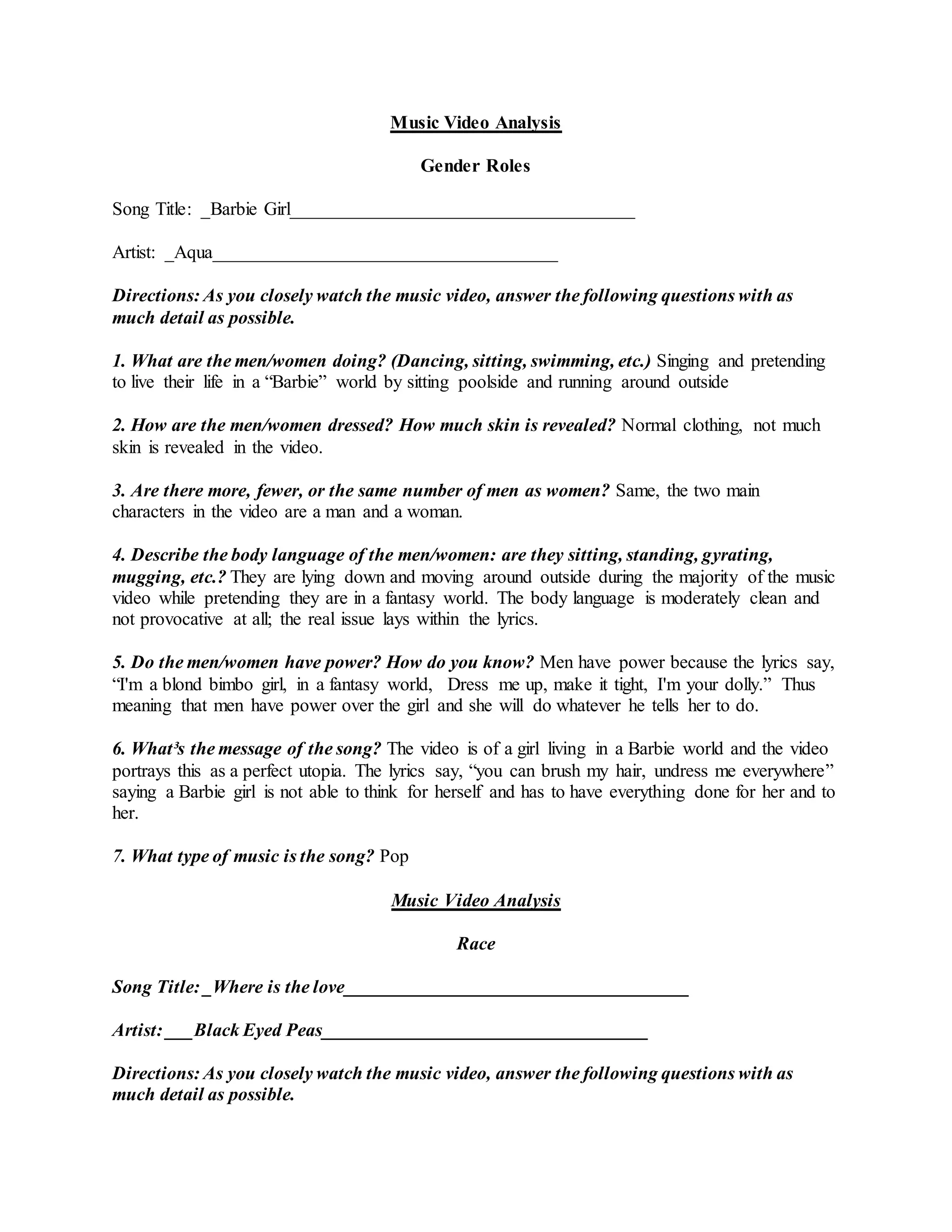 Video worksheet analysis | DOCX | Music Video | Genres