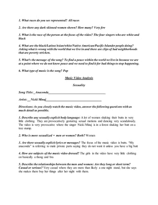 Video worksheet analysis | DOCX