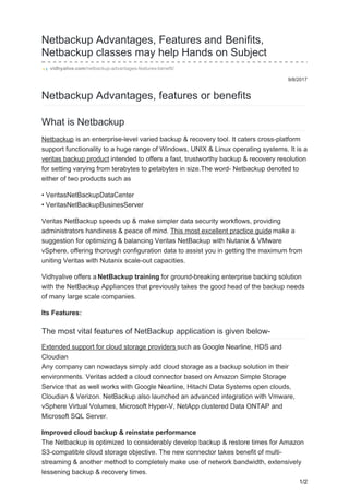 Netbackup advantages features and benefits Netbackup classes may help hands on subject | PDF ...