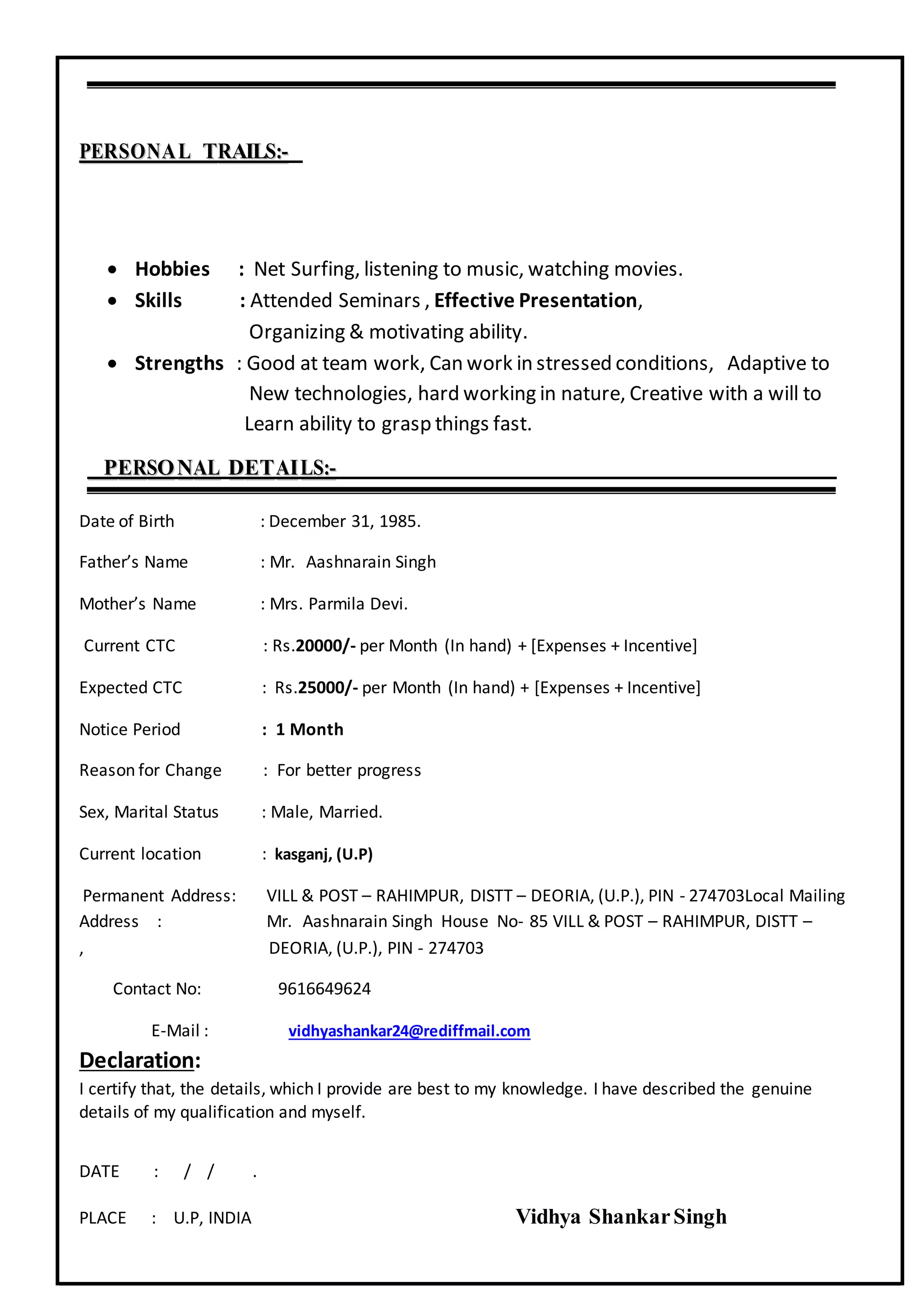 Vidhya shankar_singh___cv__2 | PDF