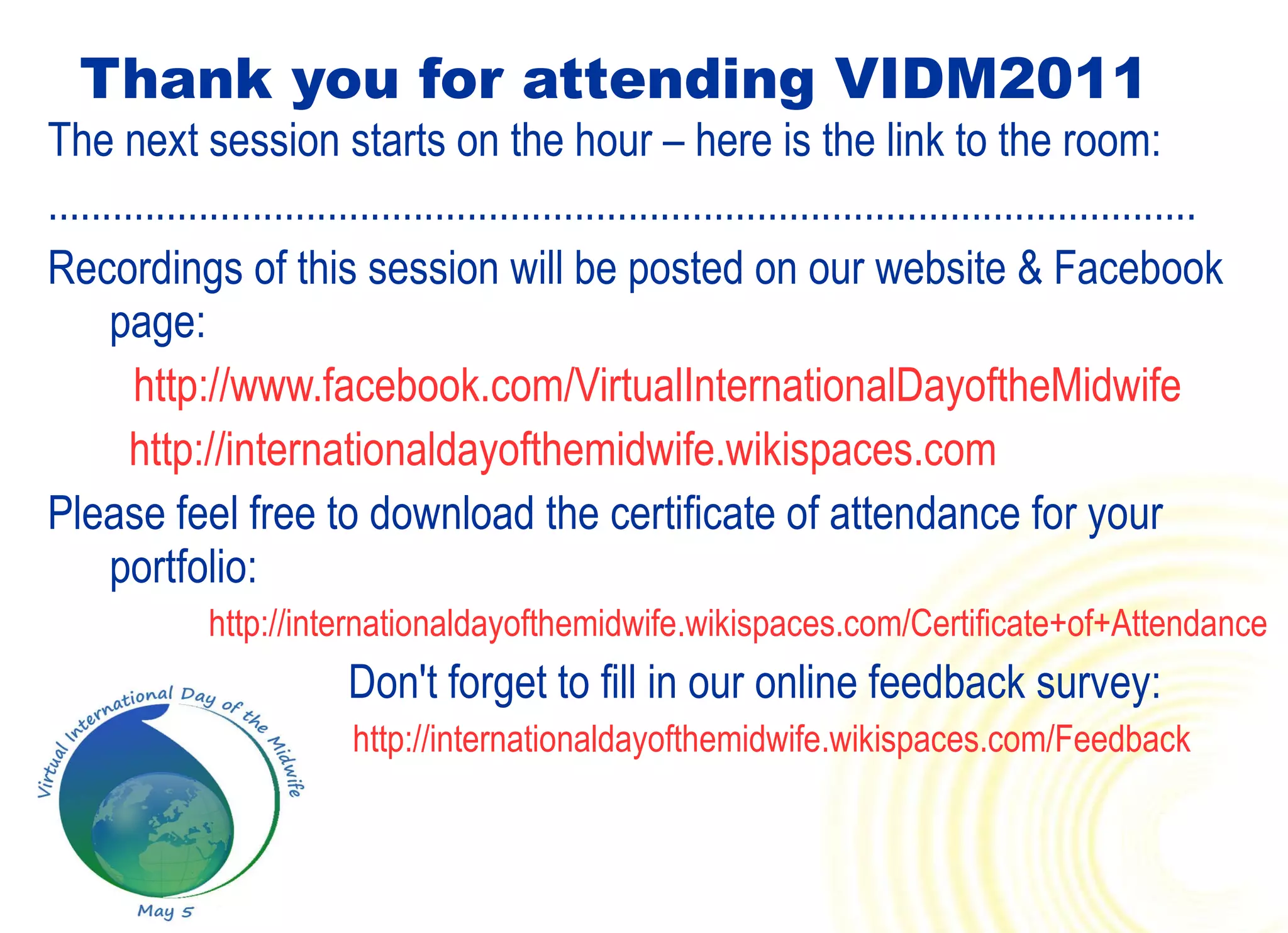 Virtual International Day of the Midwife 2011 welcome screen | PPT