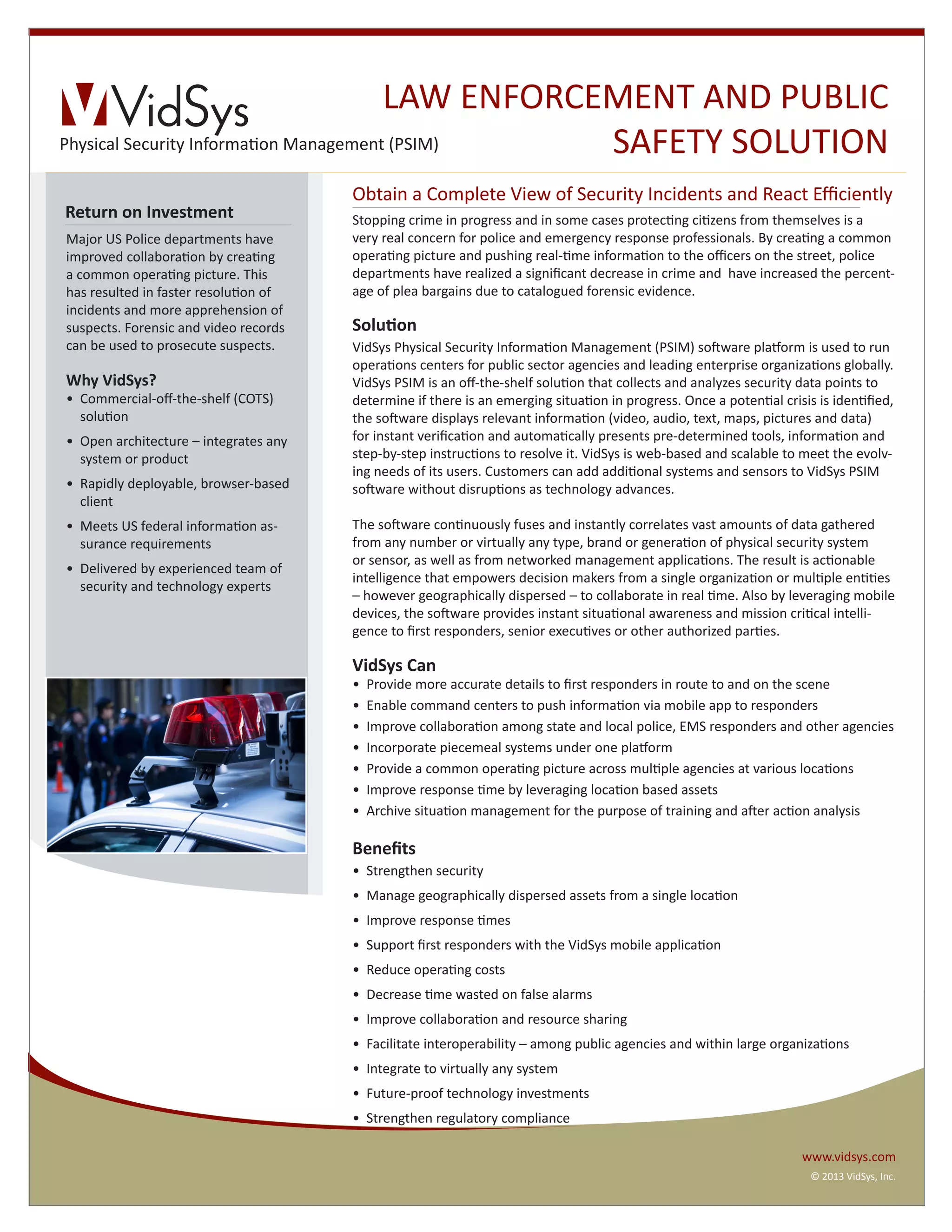 VidSys Public Safety Solution Sheet | PDF