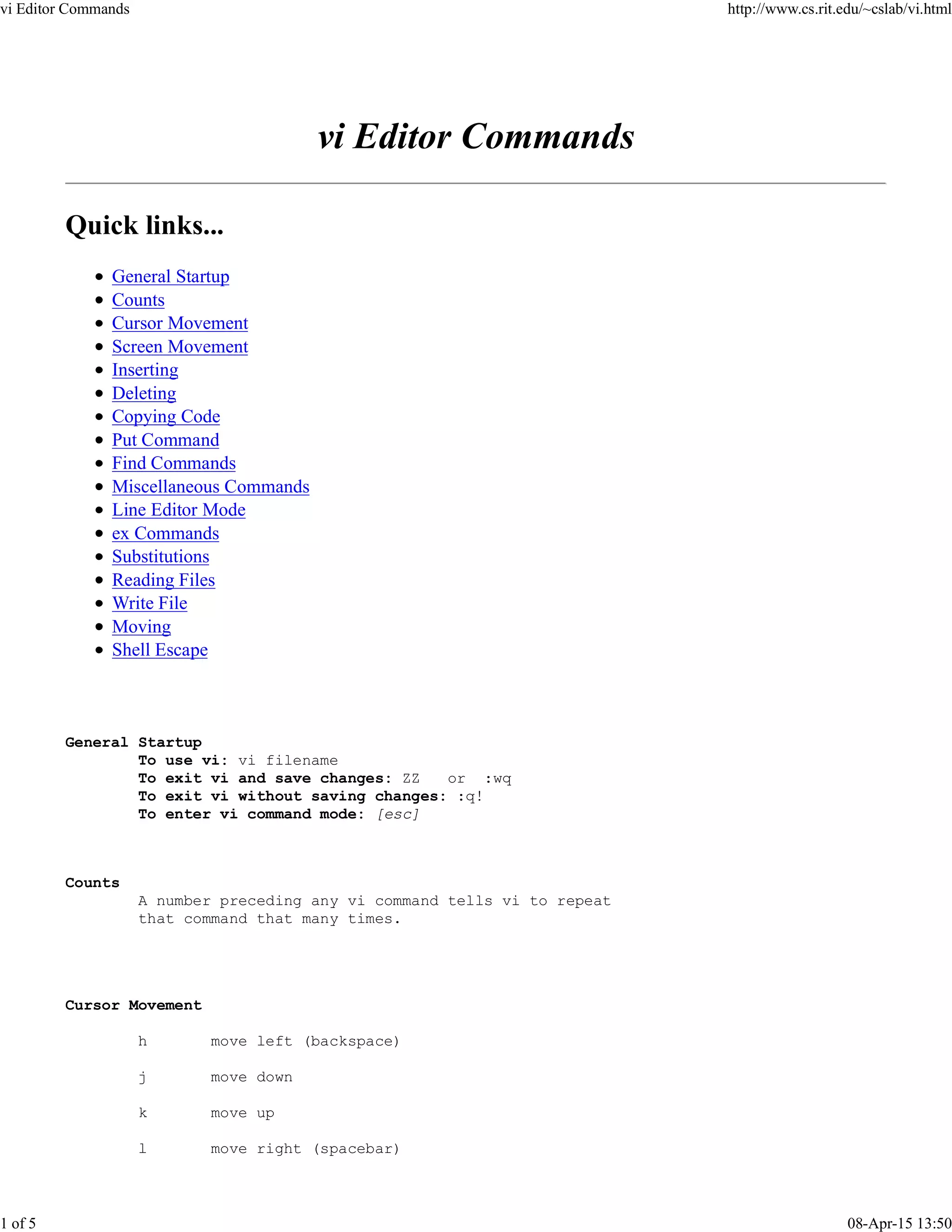 Vi editor commands | PDF