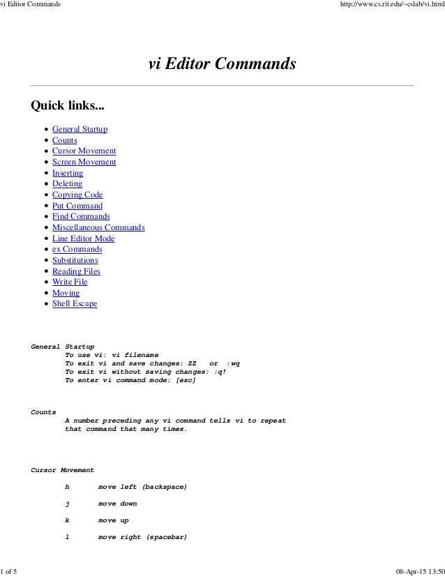 Vi editor commands Vi editor commands
