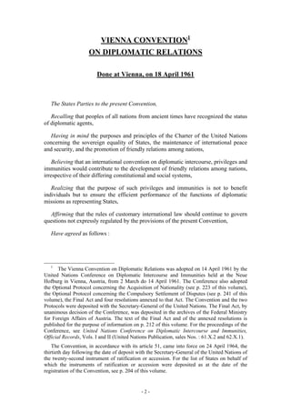 Vienna convention on diplomatic relations | PDF