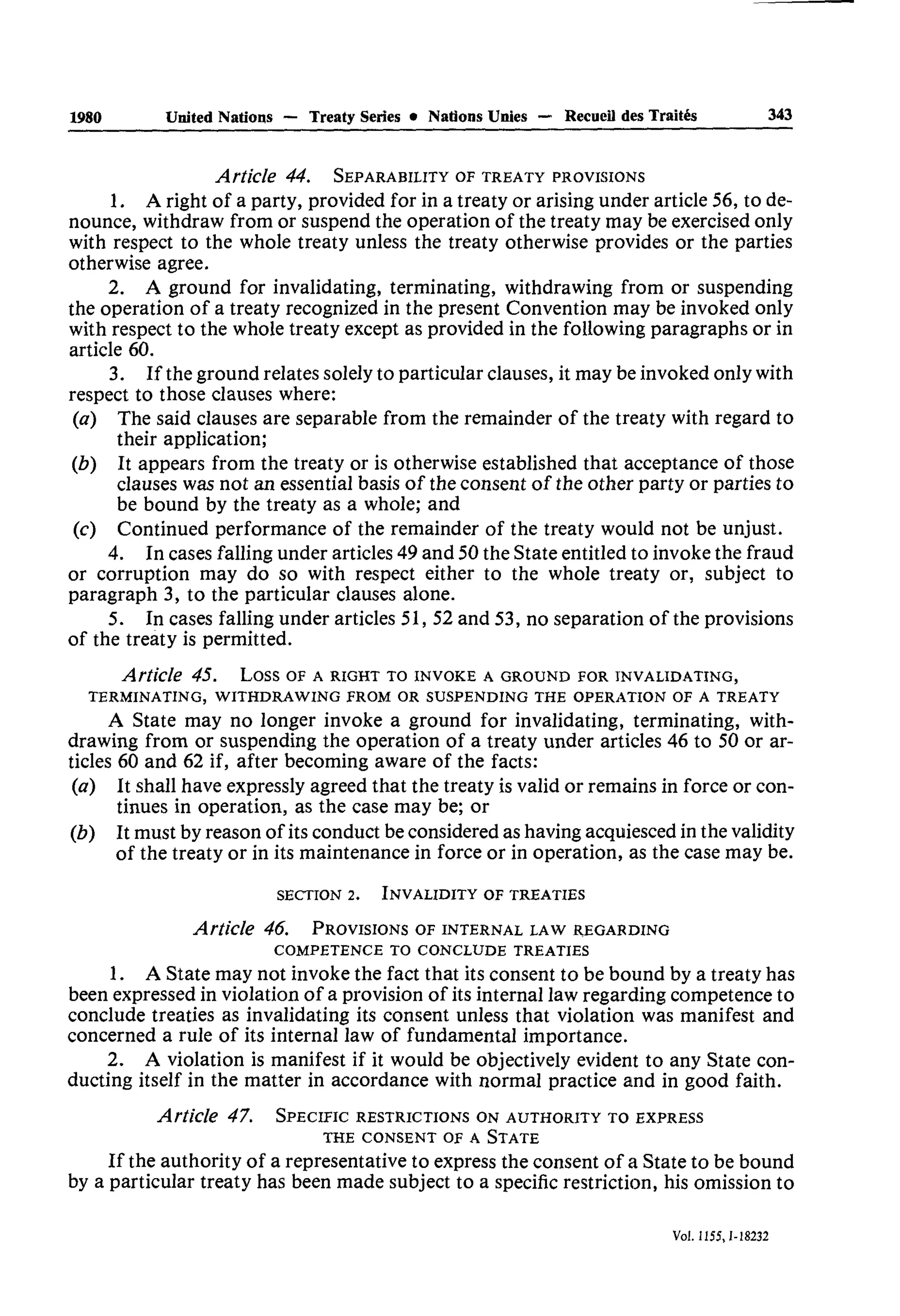 Vienna convention on law of treaties | PDF