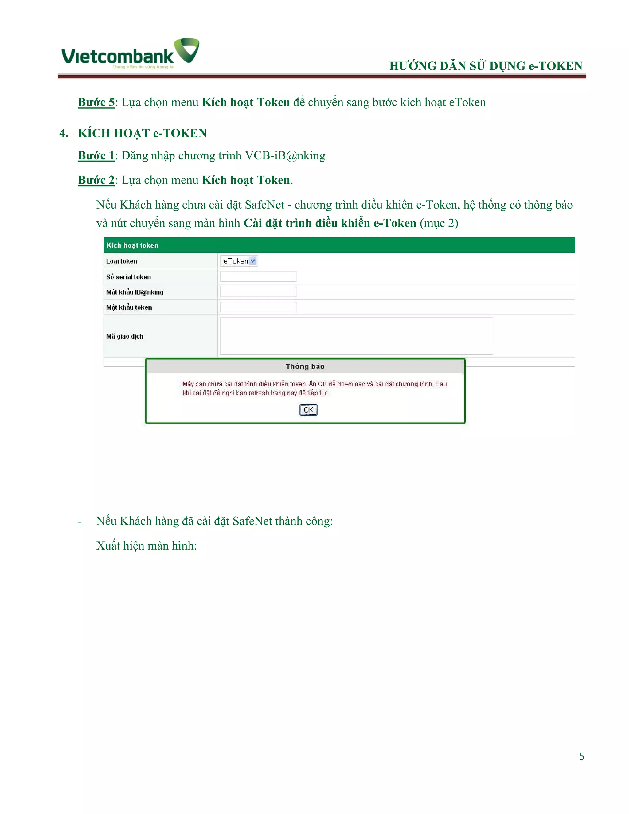 Vietcombank : Hướng dẫn sử dụng eToken để nhận mã giao dịch OTP | PDF