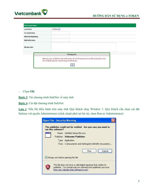 Vietcombank : Hướng dẫn sử dụng eToken để nhận mã giao dịch OTP | PDF
