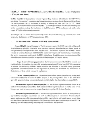 VIETNAM - DIRECT POWER PURCHASE AGREEMENTS (DPPA) - Latest development ...