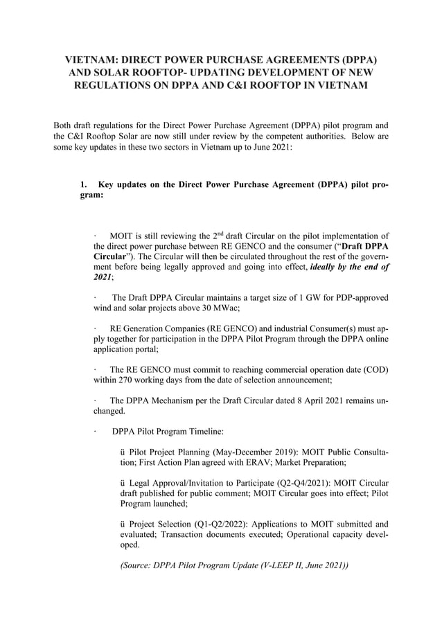 VIETNAM: DIRECT POWER PURCHASE AGREEMENTS (DPPA) AND SOLAR ROOFTOP ...