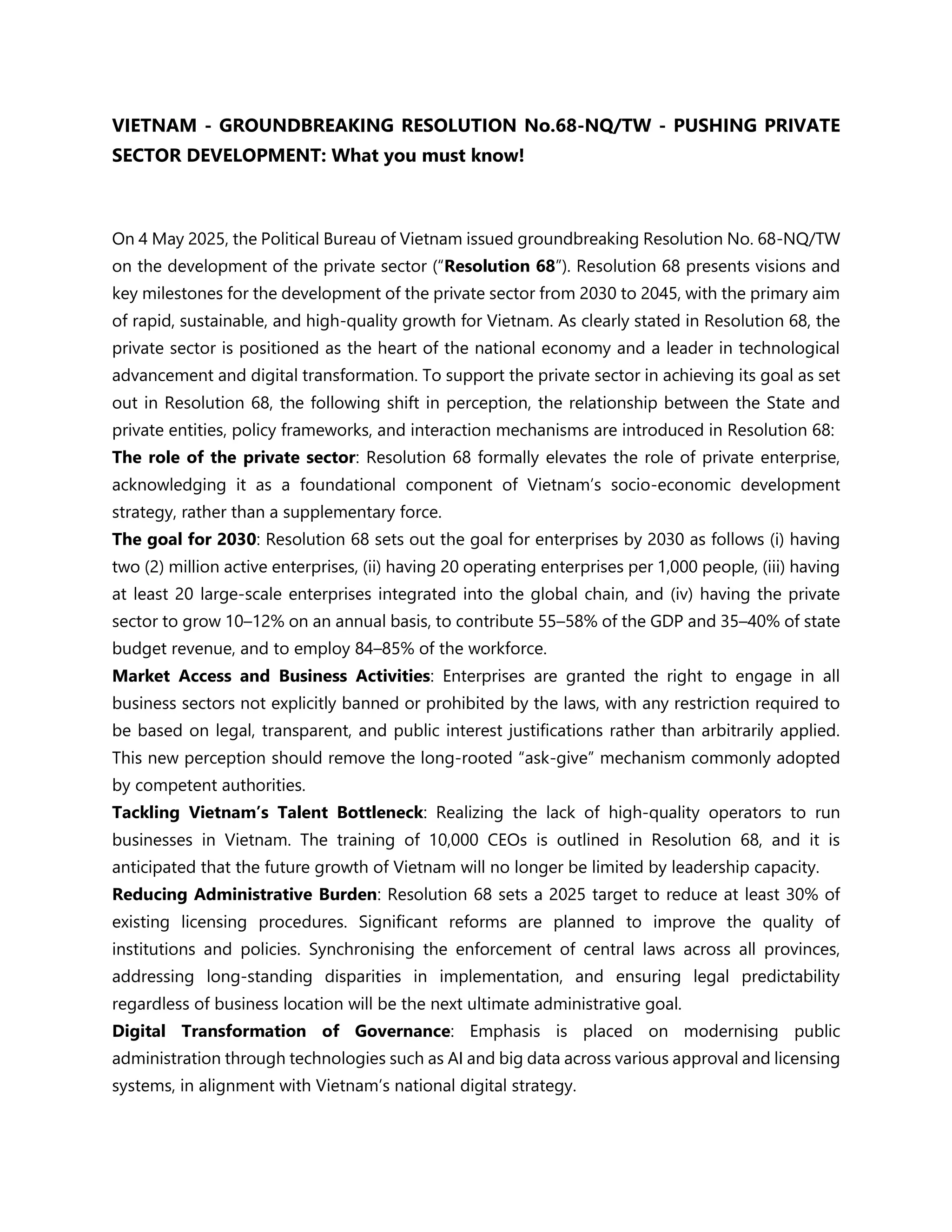 VIETNAM - GROUNDBREAKING RESOLUTION No.68-NQ/TW - PUSHING PRIVATE SECTOR DEVELOPMENT: What you ...