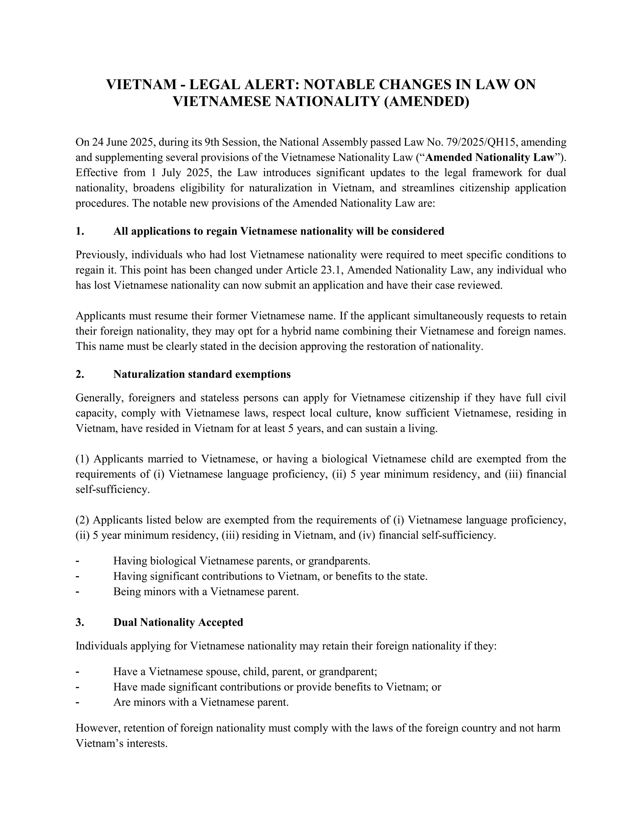 VIETNAM - LEGAL ALERT: NOTABLE CHANGES IN LAW ON VIETNAMESE NATIONALITY ...
