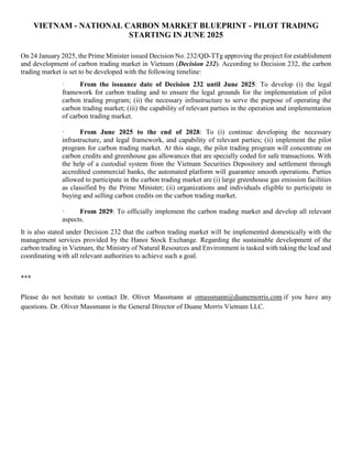 VIETNAM - NATIONAL CARBON MARKET BLUEPRINT - PILOT TRADING STARTING IN ...