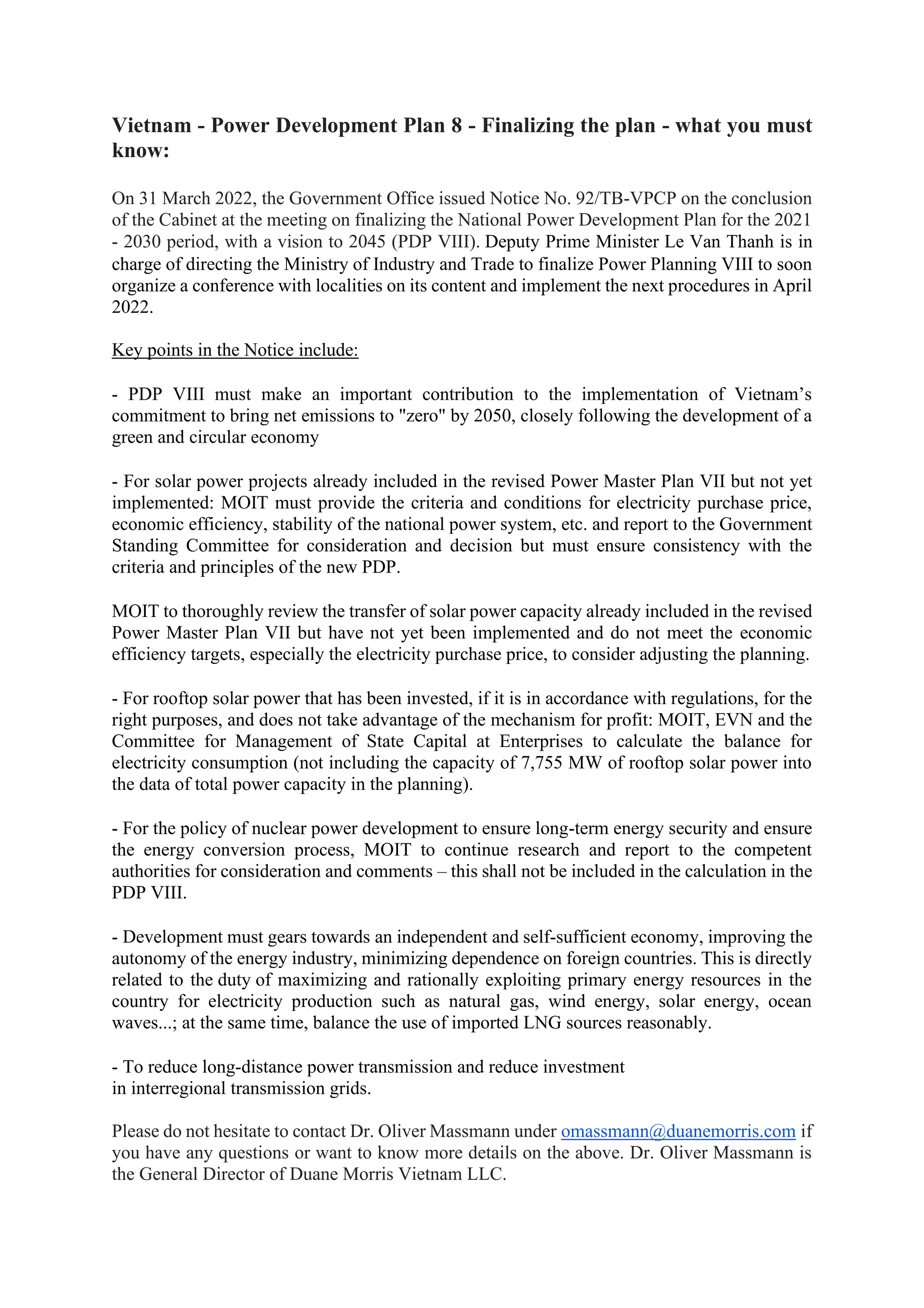 Vietnam - Power Development Plan 8 - Finalizing the plan - what you ...