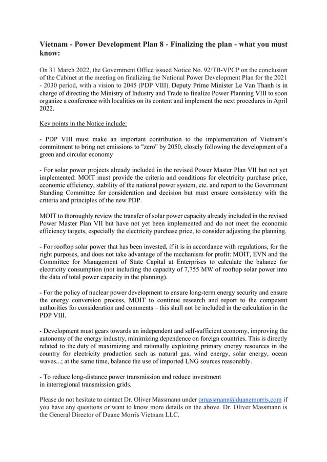 Vietnam - Power Development Plan 8 - Finalizing the plan - what you ...