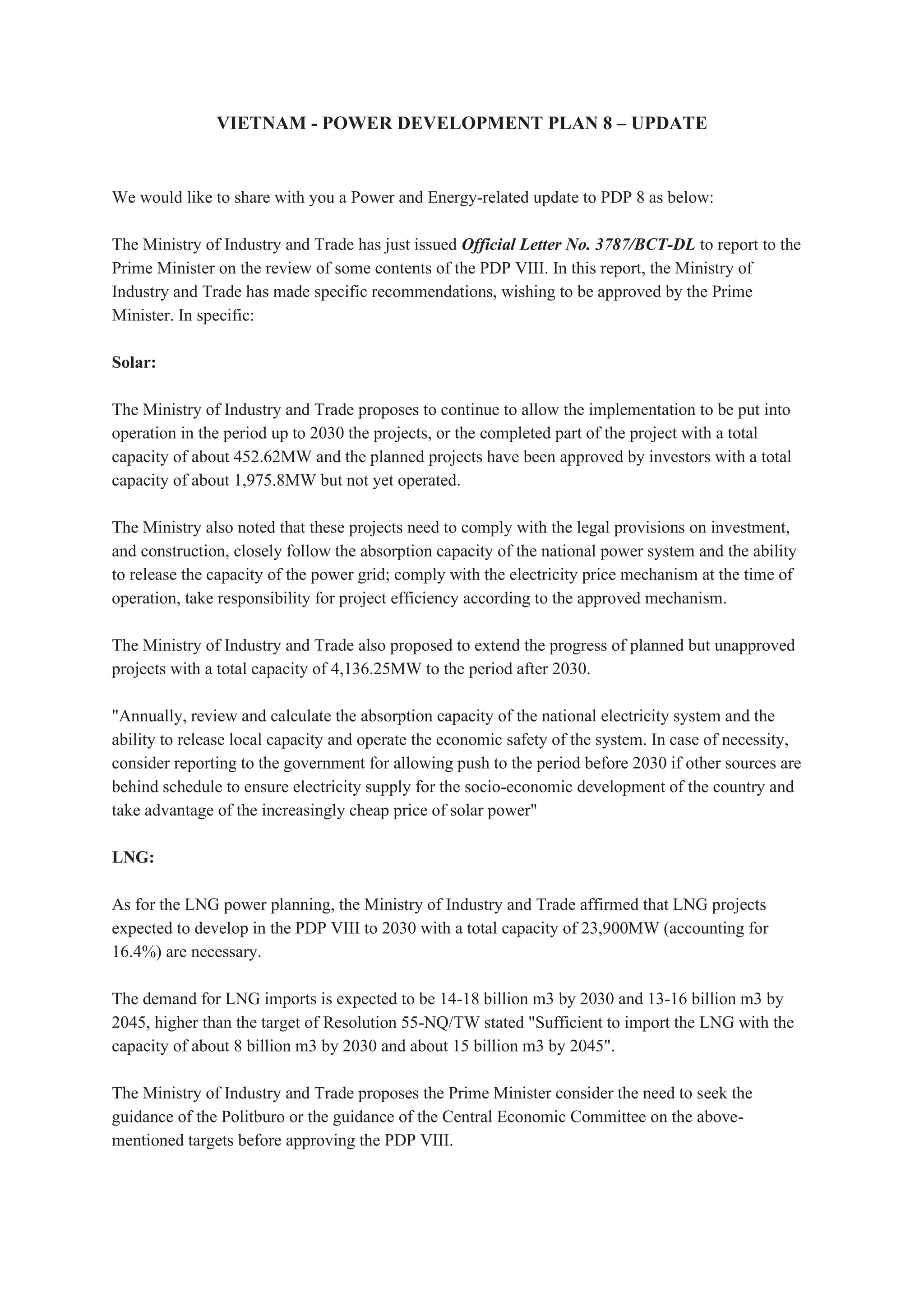 VIETNAM - POWER DEVELOPMENT PLAN 8 – UPDATE | PDF
