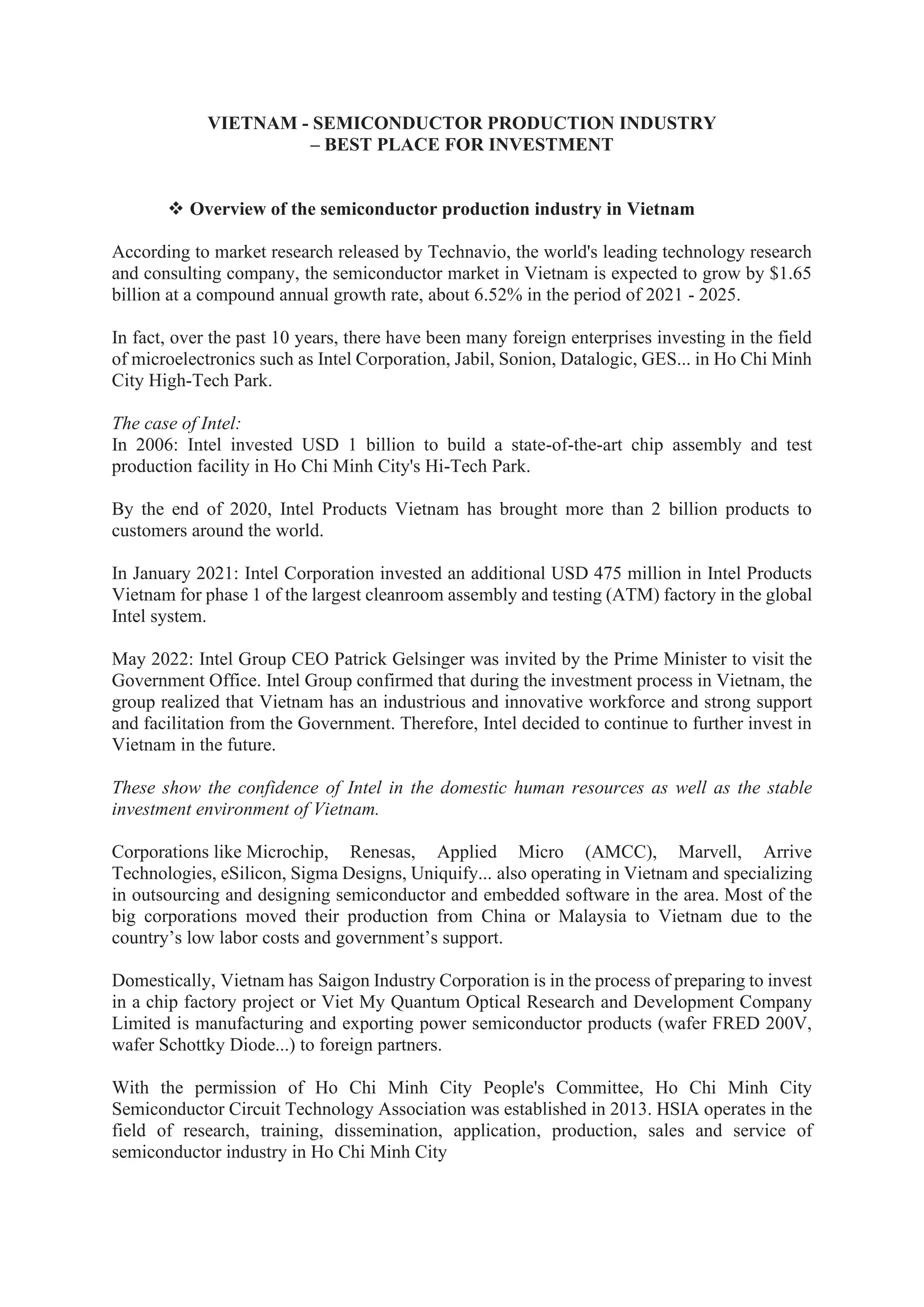 VIETNAM - SEMICONDUCTOR PRODUCTION INDUSTRY – BEST PLACE FOR INVESTMENT ...