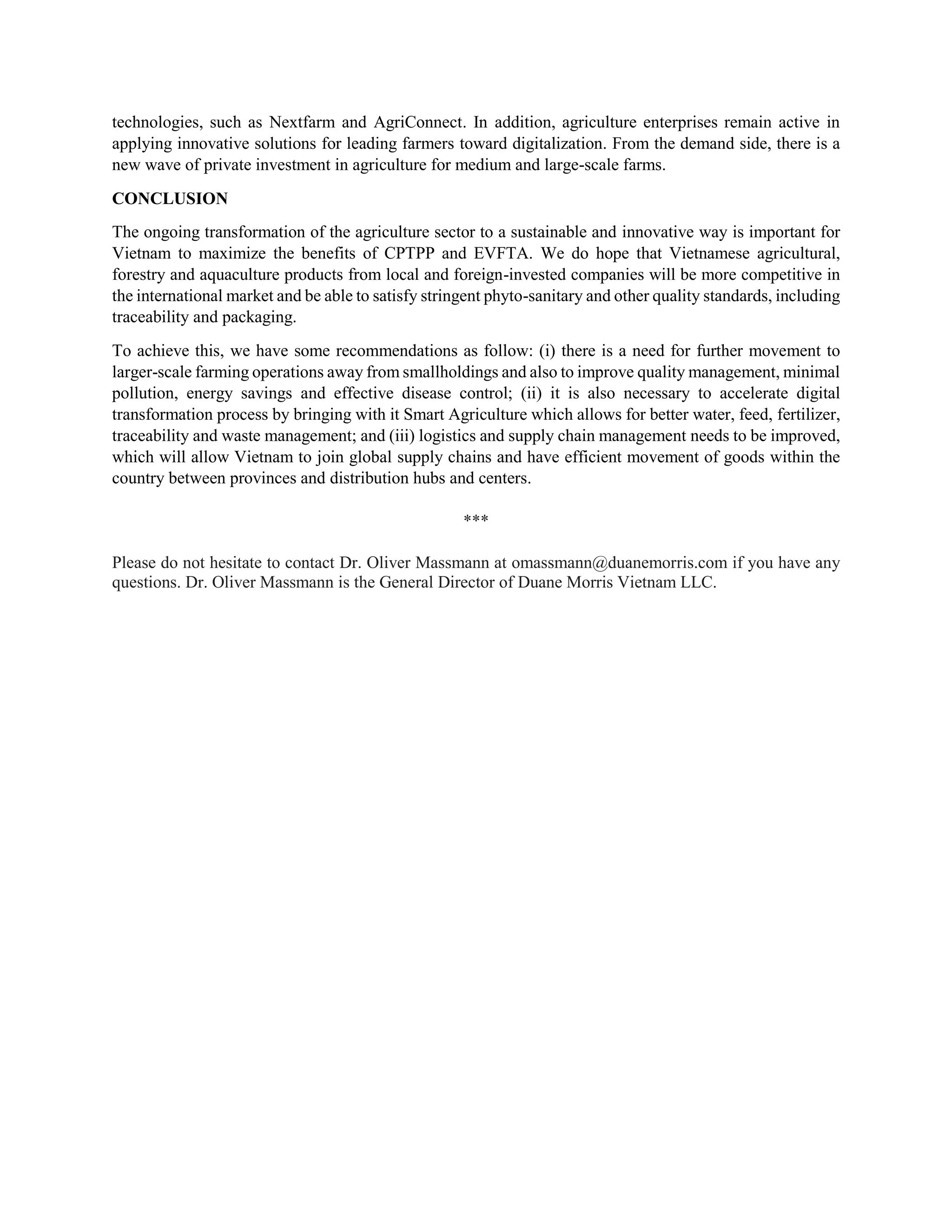 VIETNAM - AGRICULTURE BUSINESS 4.0 – HOW THE EVFTA AND THE CPTTPP ...