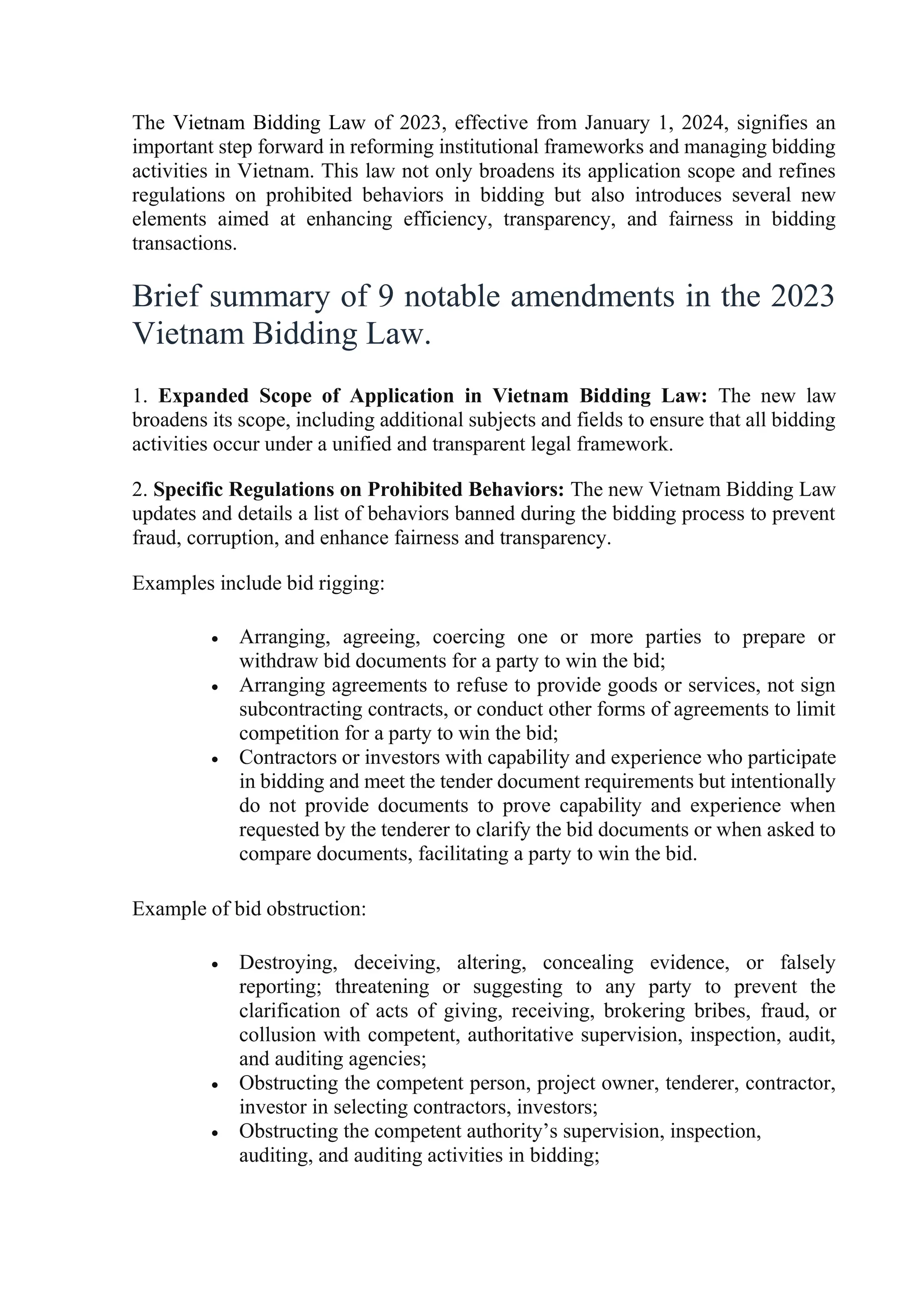 Vietnam Bidding Law of 2023: 9 Changes | DOCX